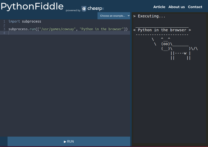 PythonFiddle: Fully private client-side sample code execution and sharing